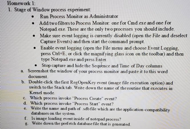 . Homework 1: 1. Stage of Window process experiment: | Chegg.com