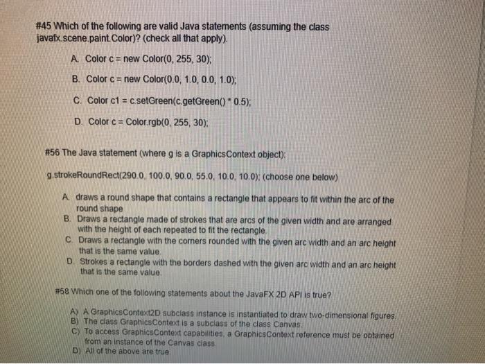 Solved #45 Which of the following are valid Java statements | Chegg.com