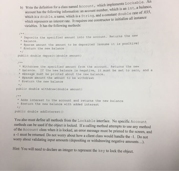 Solved 4) Design an interface called Lockable that includes | Chegg.com