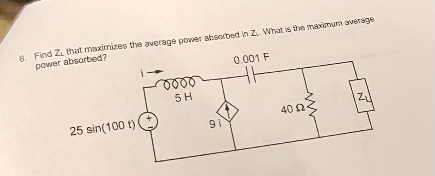 Solved Find ZL ﻿that maximizes the average power absorbed in | Chegg.com