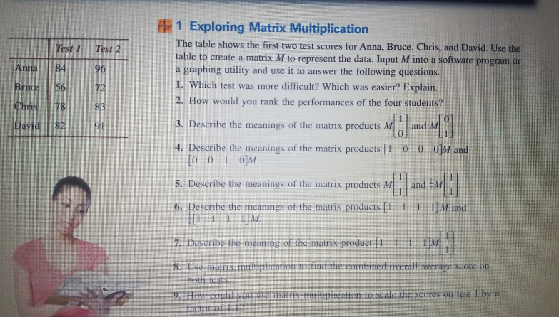 Solved 1 Exploring Matrix Multiplication The table shows the | Chegg.com