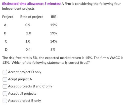 (Estimated time allowance: 5 minutes) A firm is | Chegg.com