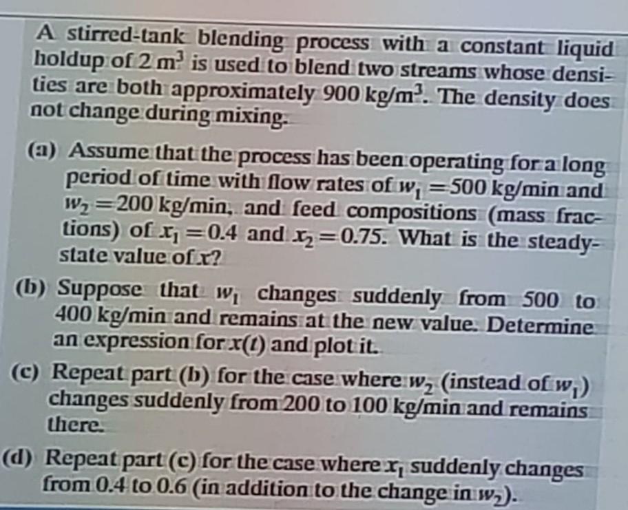 Solved A stirred-tank blending process with a constant | Chegg.com