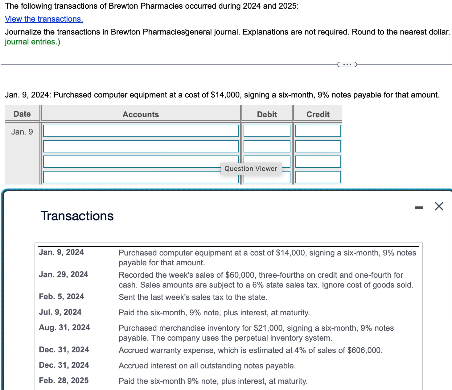 Solved The following transactions of Brewton Pharmacies | Chegg.com