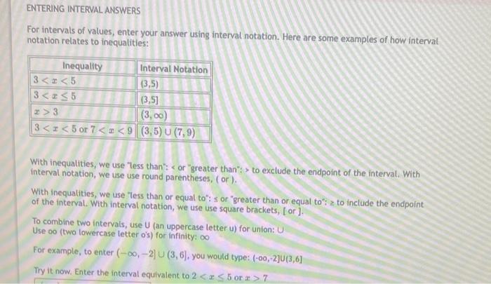 Solved For intervals of values, enter your answer using | Chegg.com
