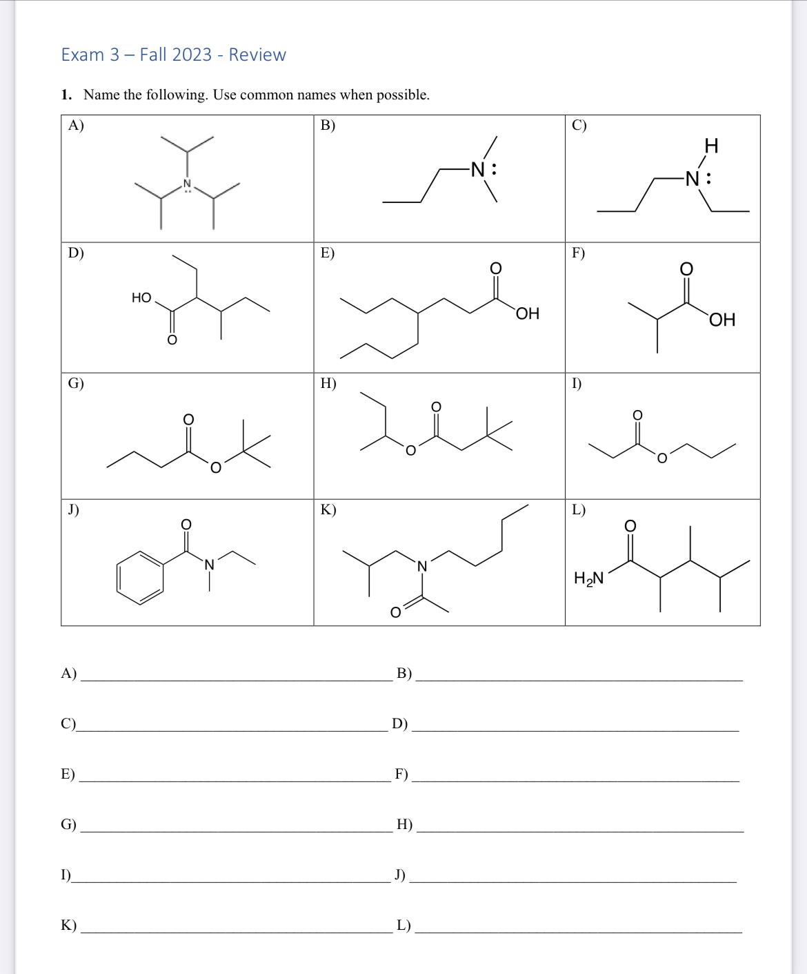 Solved Exam 3 - ﻿Fall 2023 - ﻿ReviewName the following. Use | Chegg.com