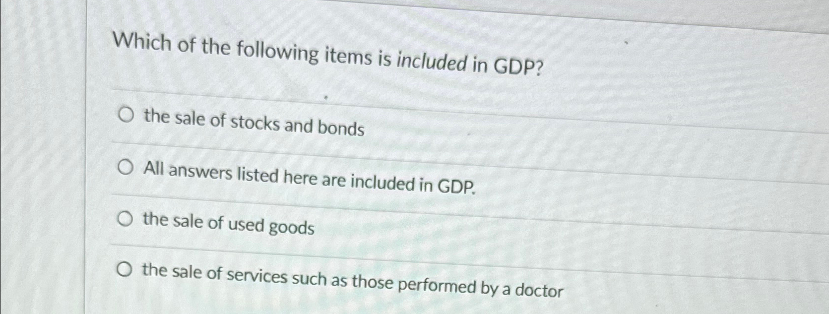 Solved Which of the following items is included in GDP?the | Chegg.com