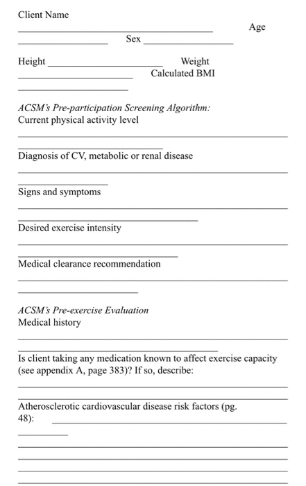 Client Name Age Sex Height Weight Calculated BMI | Chegg.com