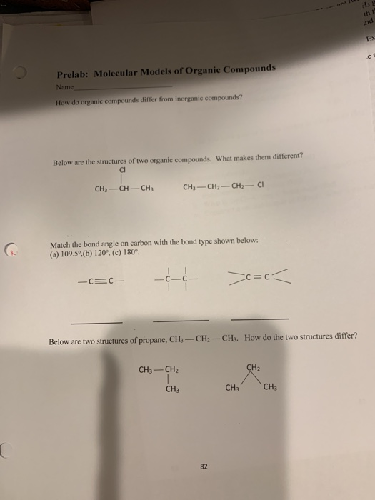 Solved Prelab: Molecular Models of Organie Compounds Name | Chegg.com
