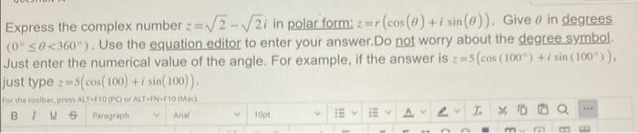 Solved Express the complex number z=2−2i in polar formi | Chegg.com