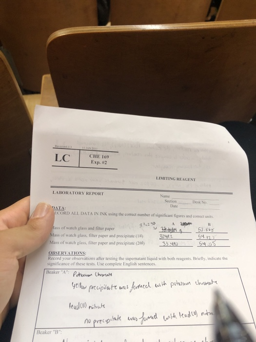 15 ANNI LC LC CHE 169 Exp. #2 Scheren LIMITING | Chegg.com