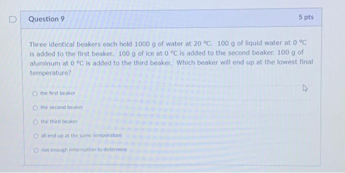 Solved Three identical beakers each hold 1000 g of water at | Chegg.com