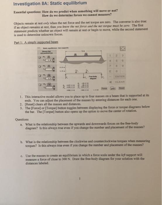 Solved Investigation 8A: Static equilibrium Essential | Chegg.com