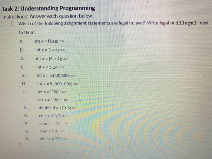 Solved Task 2: Understanding Programming Instructions: | Chegg.com
