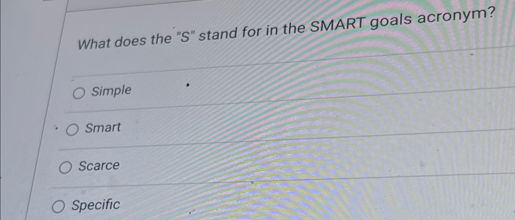 Solved What does the "S" ﻿stand for in the SMART goals | Chegg.com
