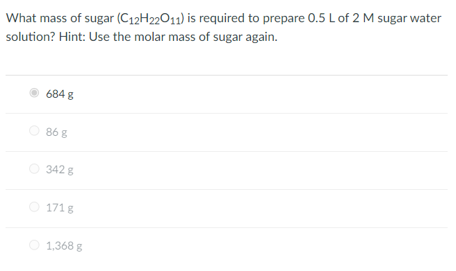 Solved What mass of sugar (C12H22O11) ﻿is required to | Chegg.com