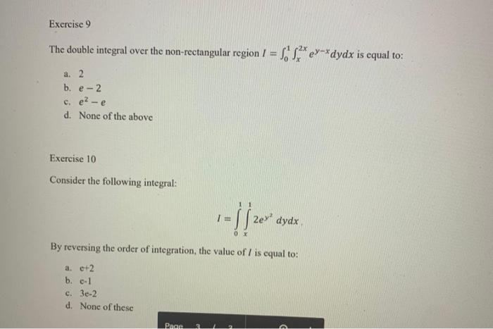 Solved The double integral over the non-rectangular region | Chegg.com