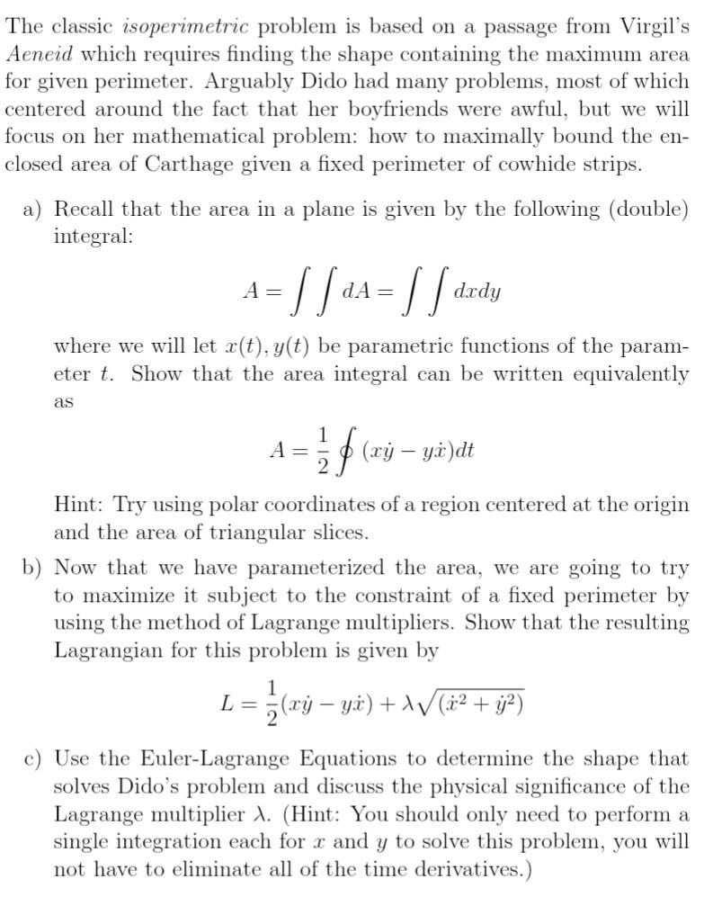 Solved The classic isoperimetric problem is based on a | Chegg.com