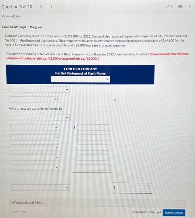Solved Current Attempt in Progress Concord Company reported | Chegg.com