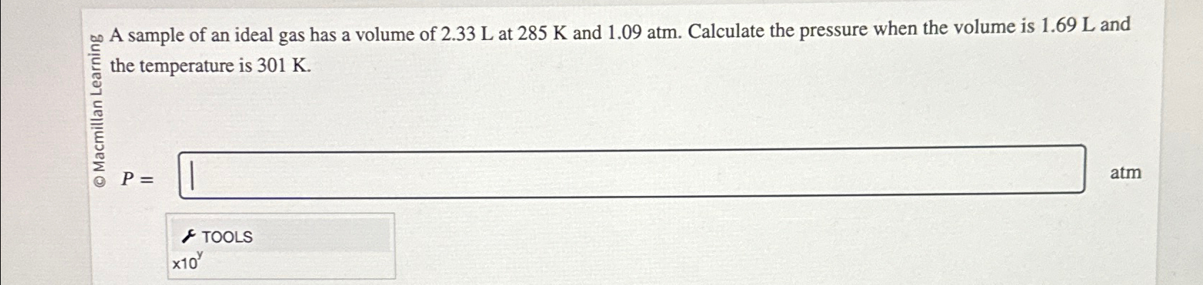 Solved 先A sample of an ideal gas has a volume of 2.33L ﻿at | Chegg.com