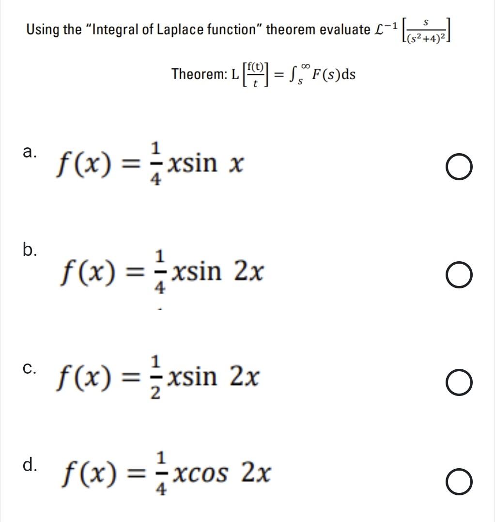 Solved Using the "Integral of Laplace function" theorem | Chegg.com