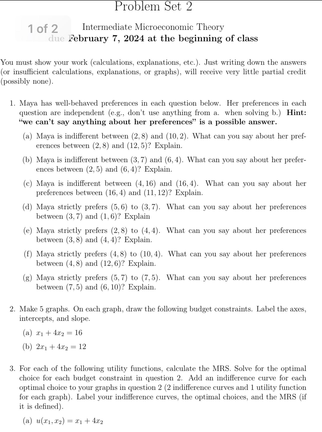 Solved Problem Set 21 ﻿of 2 ﻿Intermediate Microeconomic | Chegg.com