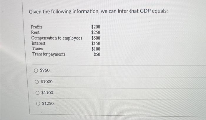 Solved Given the following information, we can infer that | Chegg.com