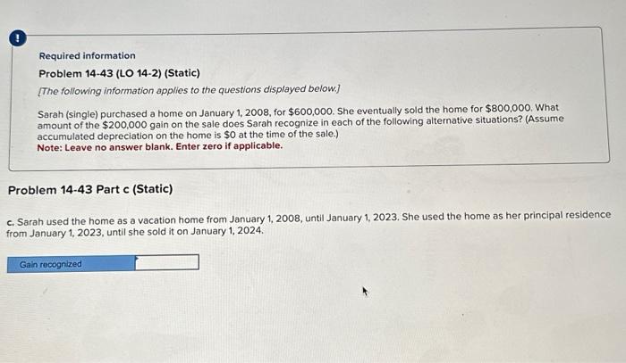 Solved Required information Problem 14-43 (LO 14-2) (Static) | Chegg.com
