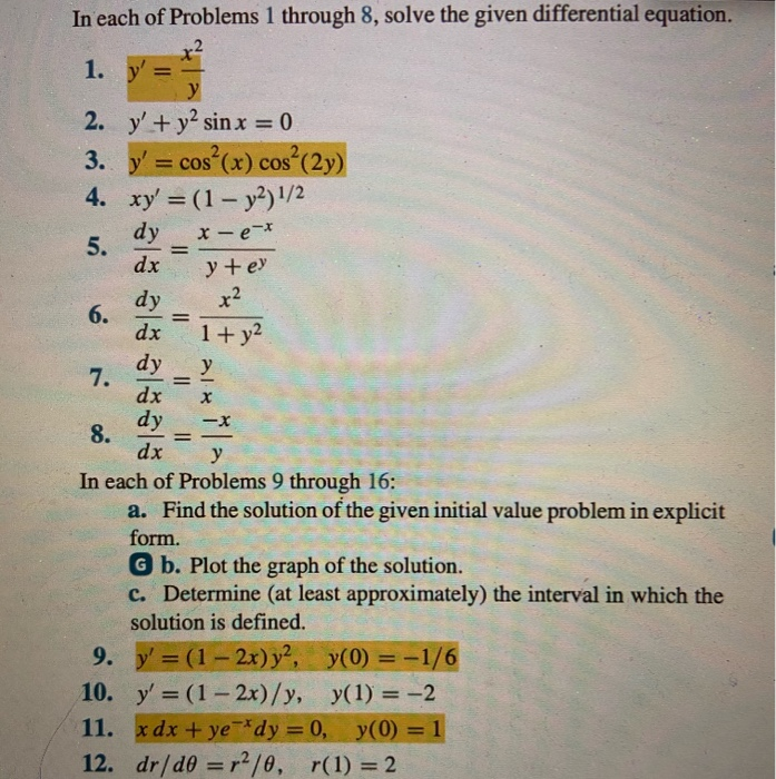 Solved In each of Problems 1 through 8, solve the given | Chegg.com