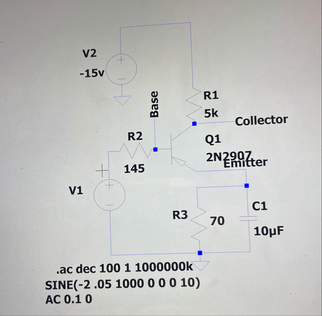 Solved Common Emitter Amplifier using 2N2907 ﻿with bypass | Chegg.com