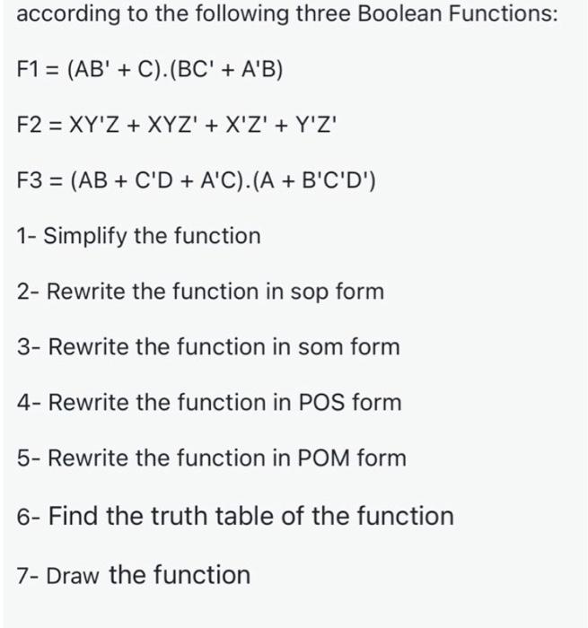 Solved according to the following three Boolean Functions: | Chegg.com