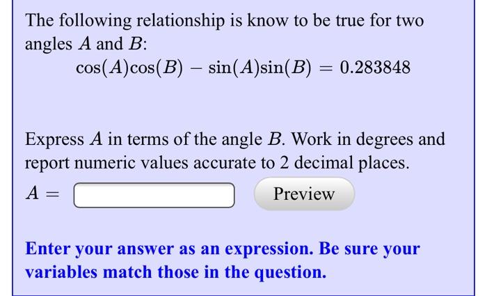 Solved If cos a = 0.343 and cos ß = 0.691 with both angles' | Chegg.com