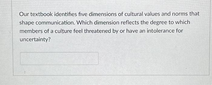 Our textbook identifies five dimensions of cultural | Chegg.com