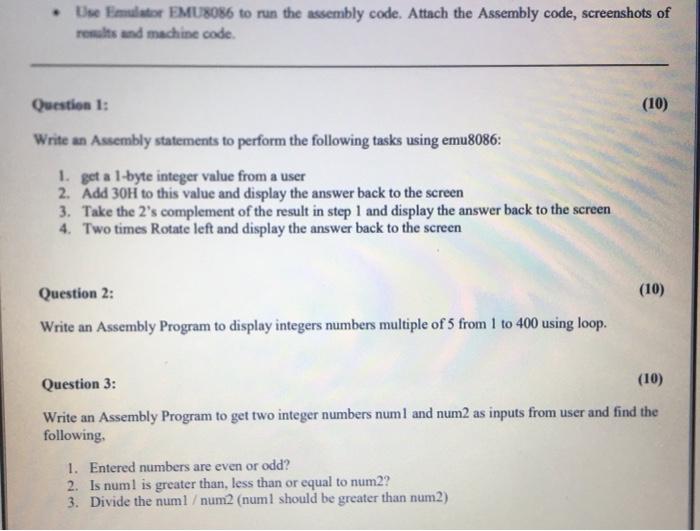 Solved Use Emulator Emu8086 To Run The Assembly Code Attach