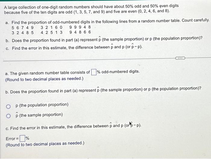Solved A large collection of one-digit random numbers should | Chegg.com