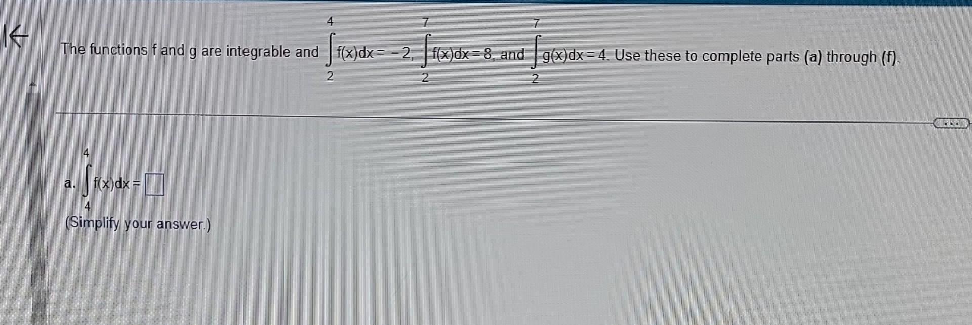 Solved The functions f and g are integrable and | Chegg.com