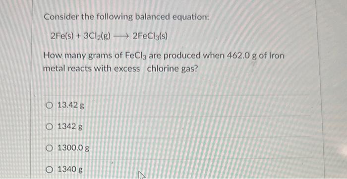 Solved Consider the following balanced equation: | Chegg.com