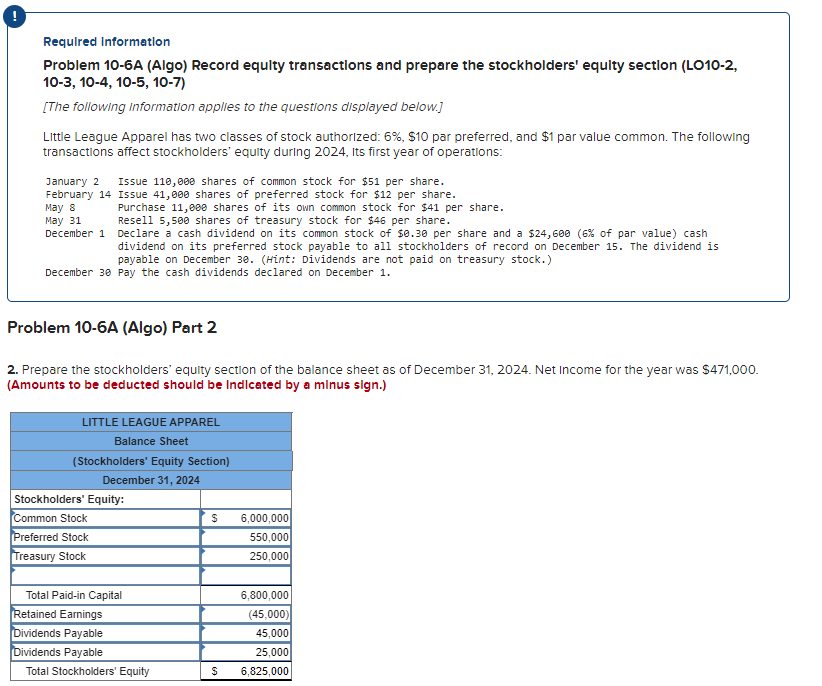 Solved Required InformationProblem 10-6A (Algo) ﻿Record | Chegg.com