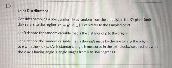 Solved Joint Distributions. Consider sampling a point | Chegg.com