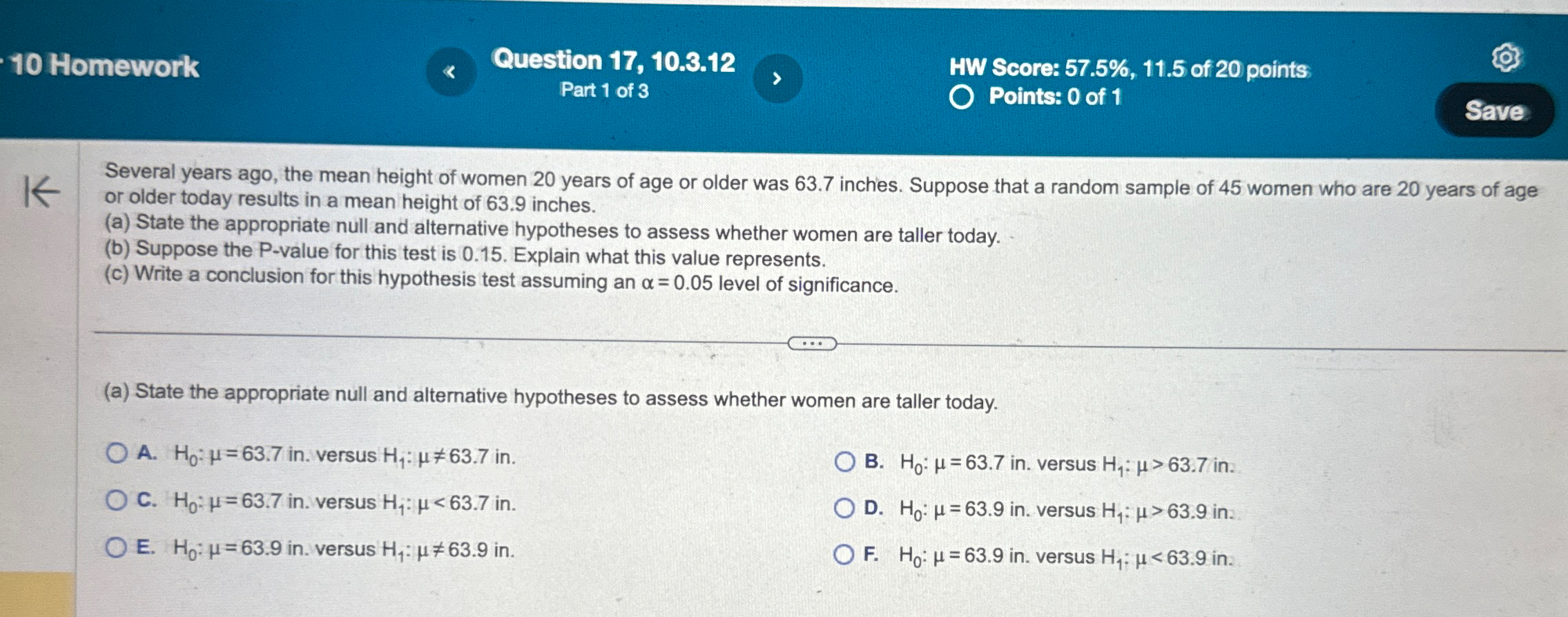Solved 10 ﻿HomeworkQuestion 17, 10.3.12HW Score: 57.5%,11.5 | Chegg.com