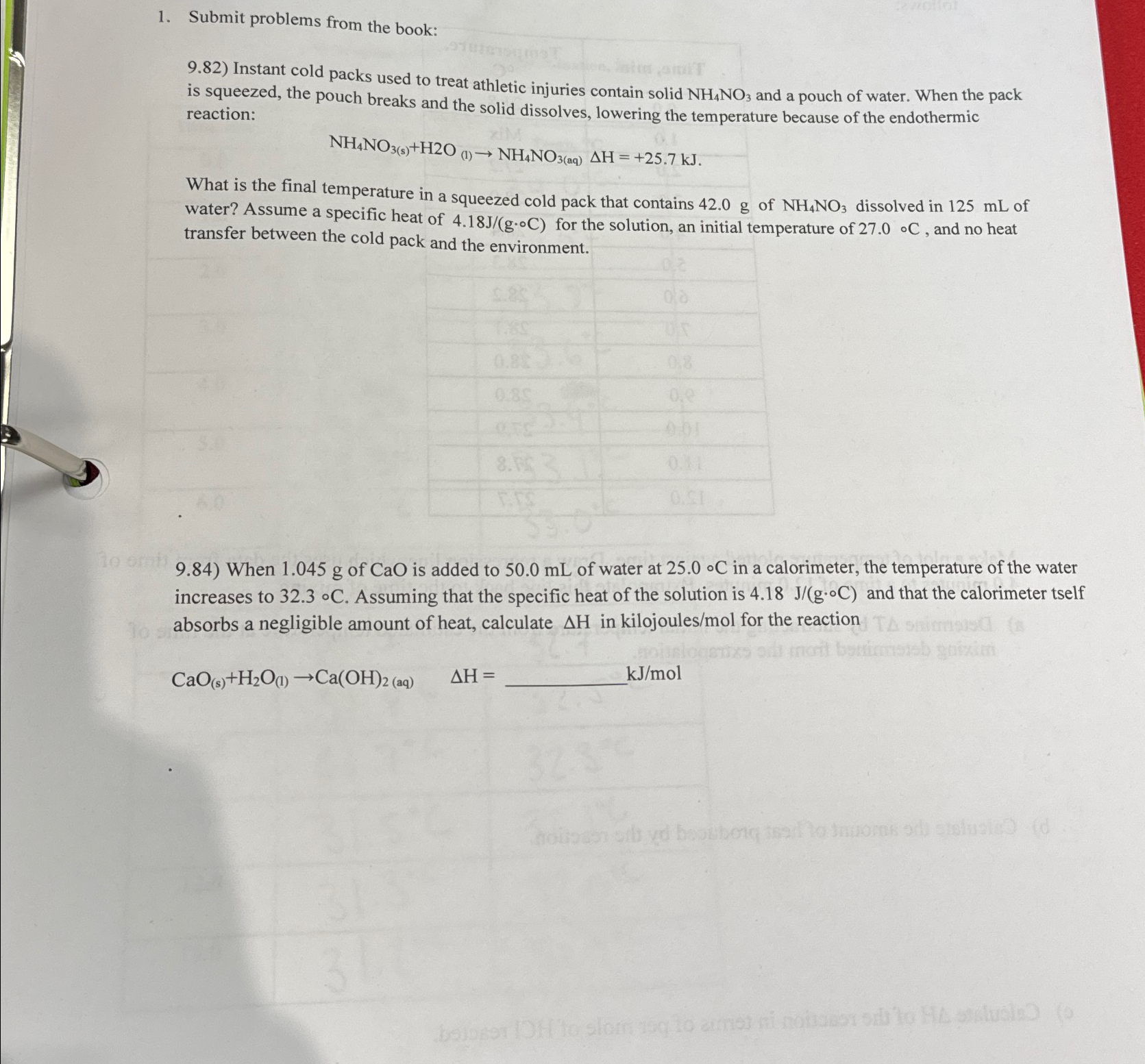 Submit problems from the book:9.82) ﻿Instant cold | Chegg.com