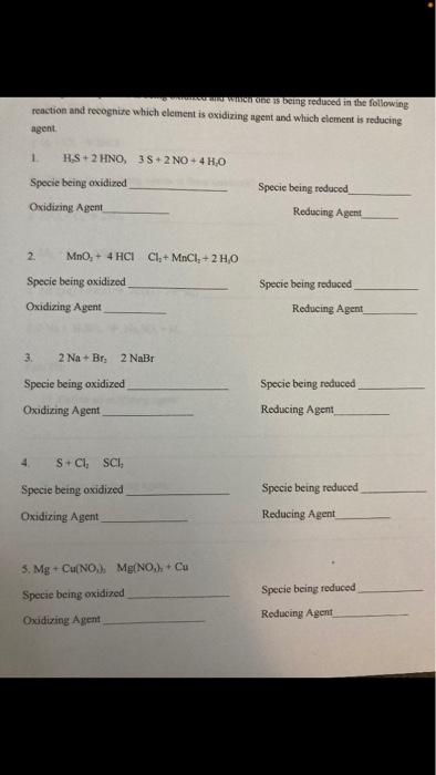 Solved reaction and recognize which element is oxidizing | Chegg.com