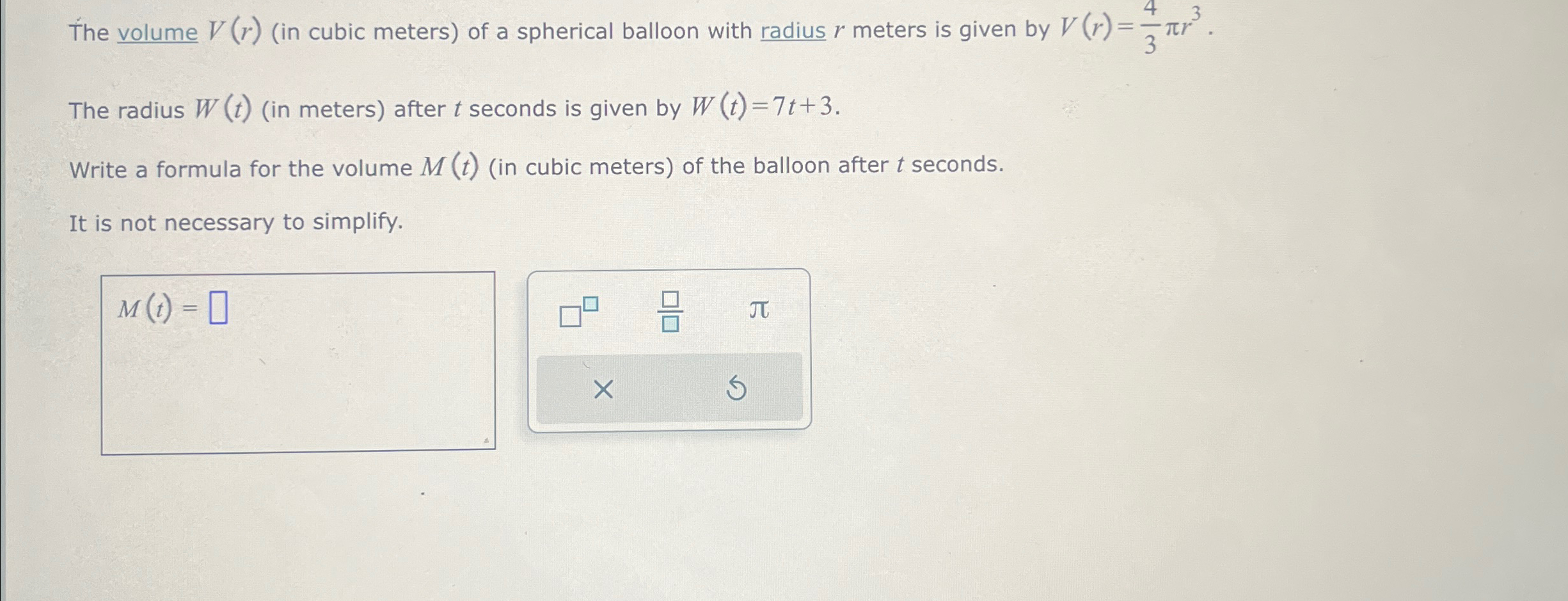 Solved The volume V(r) (in cubic meters) ﻿of a spherical | Chegg.com