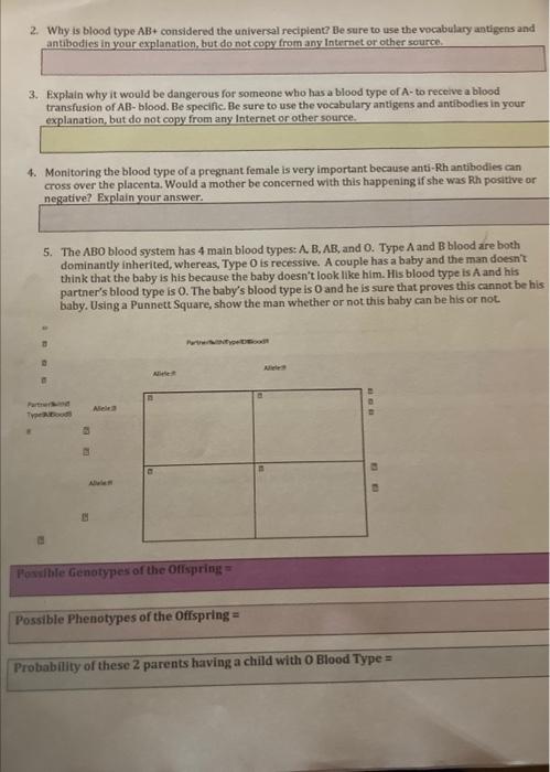 Solved 2. Why is blood type AB. considered the universal | Chegg.com