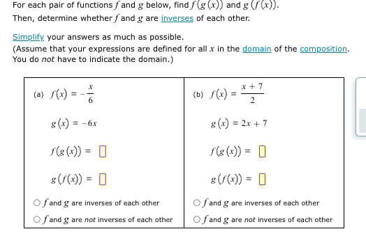 Solved For each pair of functions f ﻿and g ﻿below, find | Chegg.com