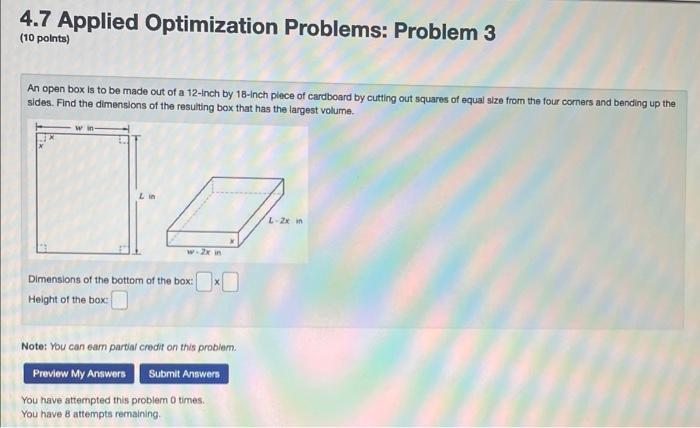 Solved 4.7 Applied Optimization Problems: Problem 3 (10 | Chegg.com