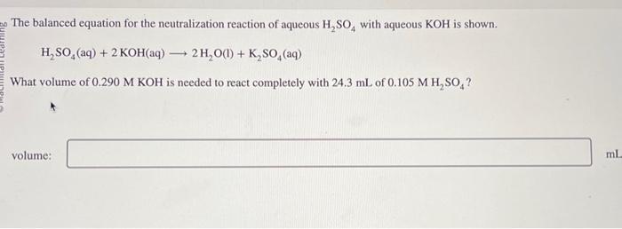 Solved The balanced equation for the neutralization reaction | Chegg.com