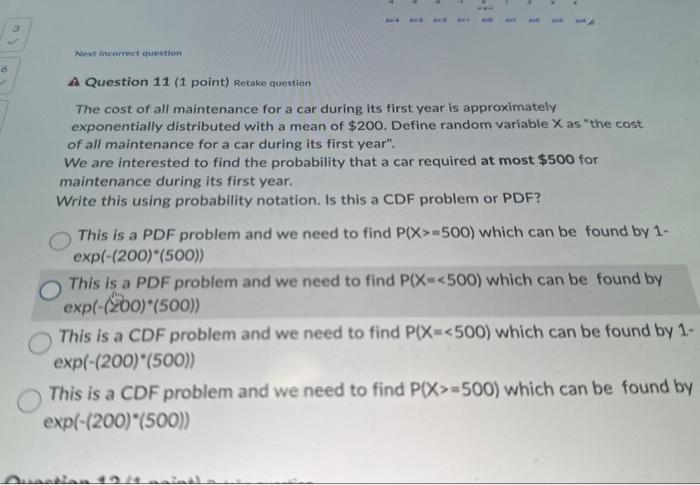 Solved A Question 11 ( 1 point) Retake question The cost of | Chegg.com