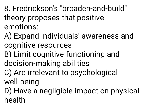 Solved Fredrickson's "broaden-and-build" theory proposes | Chegg.com