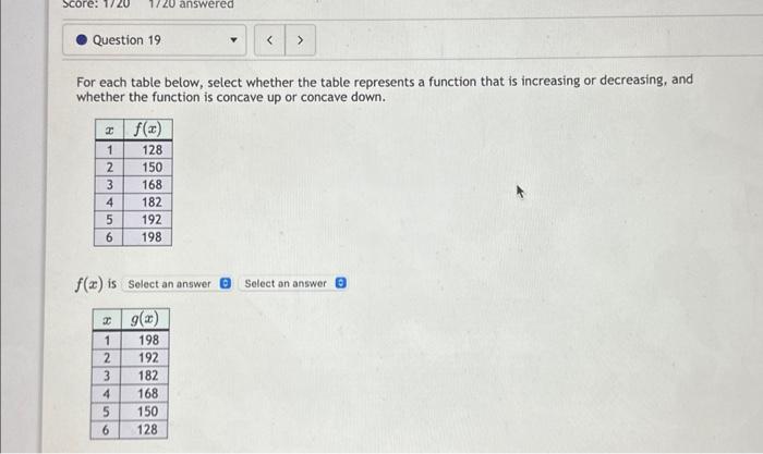 Solved For each table below, select whether the table | Chegg.com